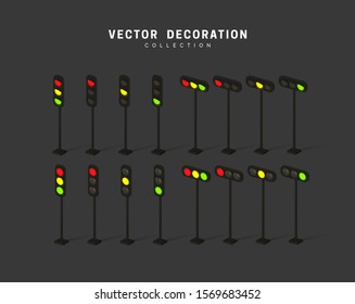 Set Isometric Traffic Lights Vector Illustration Stock Vector (Royalty ...