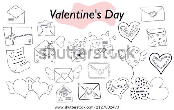 Set Items Valentines Day Envelopes Valentines Stock Vector (Royalty ...
