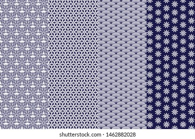 Set Japanese Style Pattern Blue Color Stock Vector (Royalty Free ...