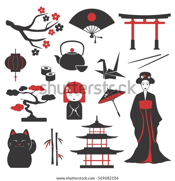 Set Japanese Traditional Objects Icons Stock Vector (Royalty Free ...