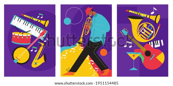 Set Jazz Festival Posters Vector Compositions: เวกเตอร์สต็อก (ปลอดค่า ...