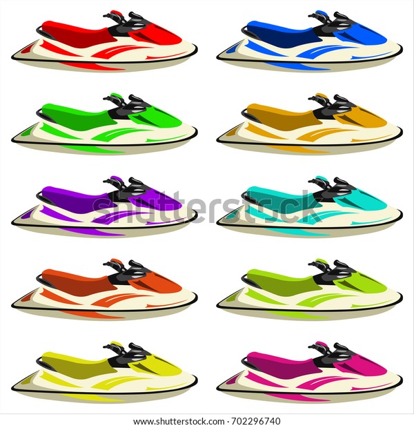 Set Jet Skis Different Colors Isolated Stock Vector (Royalty Free ...