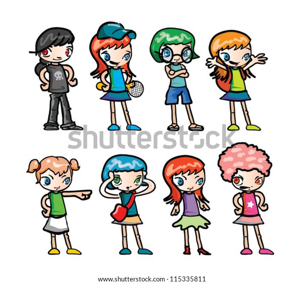 Set Junior High Girls Stock Vector (Royalty Free) 115335811 | Shutterstock