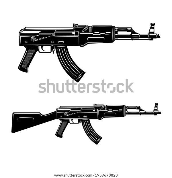 Set Kalashnikov Automatic Rifle Illustrations Design Stock Vector ...