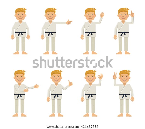 Set Karate Characters Showing Different Hand Stock Vector (Royalty Free ...