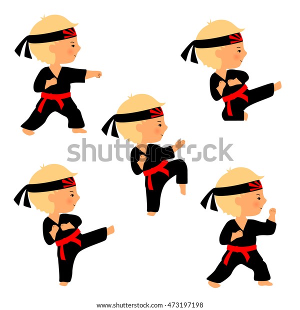 Set Karate Poses Cartoon Style Cute Stock Vector (Royalty Free) 473197198