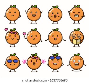 Set Kawaii Cute Orange Vector Stock Vector (Royalty Free) 1637788690 ...