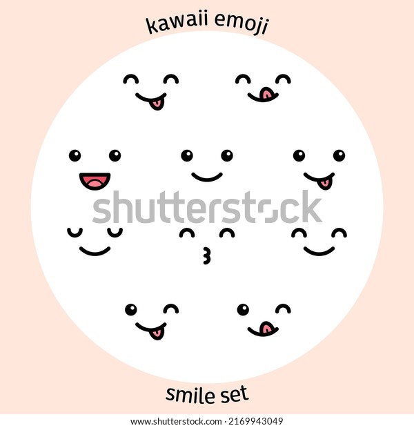 Set Kawaii Emoji Faces Cute Facial: vetor stock (livre de direitos ...