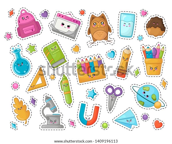 Set Kawaii School Supplies Back School Stock Vector (Royalty Free ...