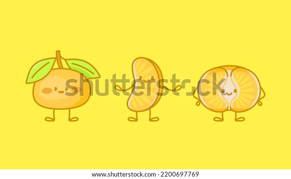 Set Kawaii Tangerine Characters Stock Vector (Royalty Free) 2200697769 ...