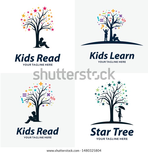 Set Kids Read Logo Tree Education Stock Vector (Royalty Free ...