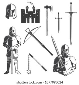 Set Knight Knight Equipment Icon Knife Stock Vector (Royalty Free ...