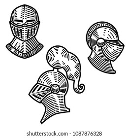 Set Knight Helmets Engraving Style Design Stock Vector (Royalty Free ...