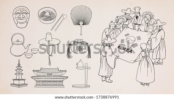 Set Korean Traditional Objects People Wearing Stock Vector (Royalty ...