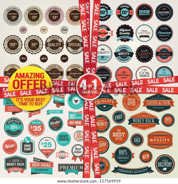 Set Labels Banners Stickers Badges Elements Stock Vector (Royalty Free ...