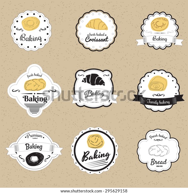 Set Labels Pastries Bread Croissant Rolls: เวกเตอร์สต็อก (ปลอดค่า ...
