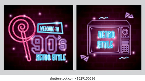 Set Labels Retro Style Neon Light Stock Vector (Royalty Free ...