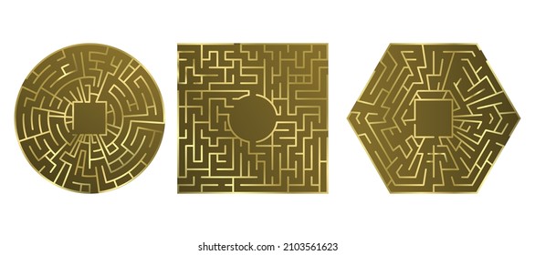 Set Labyrinths Different Shapes Golden Labyrinths Stock Vector (Royalty ...