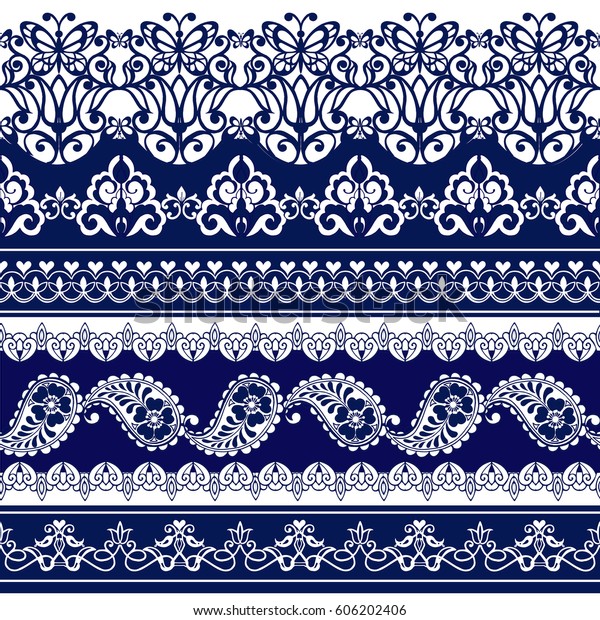 Set Lace Bohemian Seamless Borders Stripes Stock Vector (Royalty Free ...