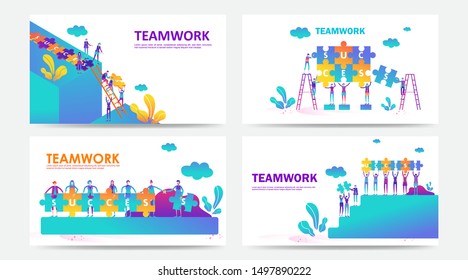 Set Landing Page Web Page Teamwork Stock Vector (Royalty Free) 1497890243