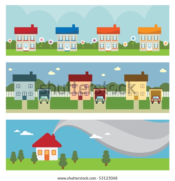 Set Landscape Background Banners Houses Stock Vector (Royalty Free ...