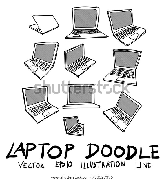 Set Laptop Doodle Illustration Hand Drawn Stock Vector (Royalty Free ...