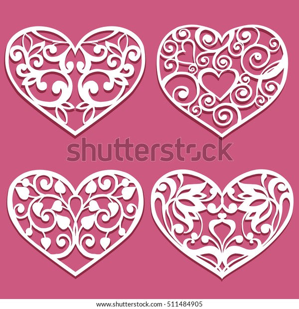 Set Laser Cut Hearts Collection Stencil Stock Vector (Royalty Free ...