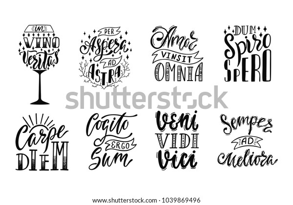 Set Latin Phrases Hand Drawn Inspirational Stock Vector (Royalty Free ...