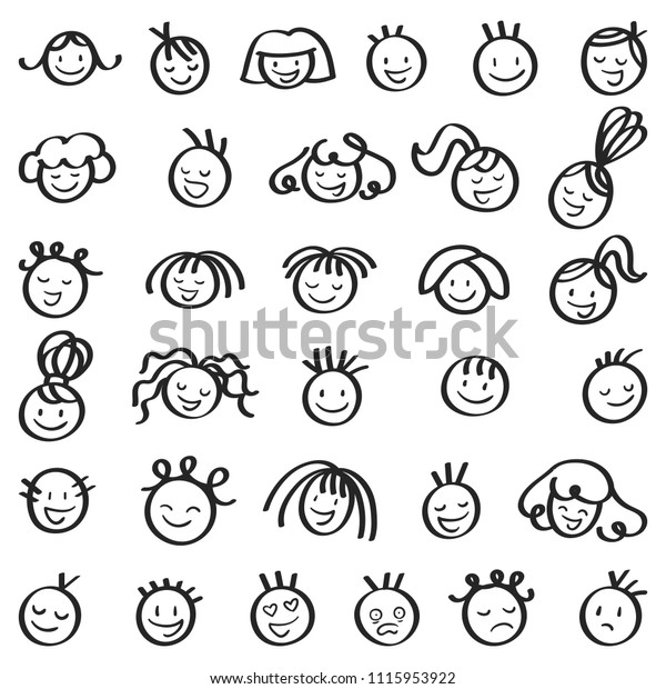 Set Laughing Smiling Stick Figure Heads Stock Vector (Royalty Free ...