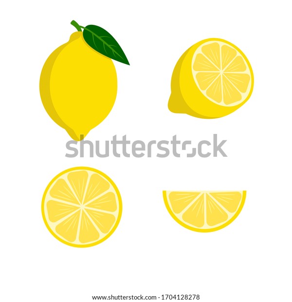 Set Lemons Whole Lemon Half Piece Stock Vector (Royalty Free) 1704128278