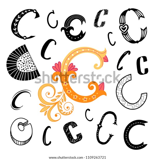 Set Letter C Different Style Freehand Stock Vector (Royalty Free ...