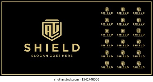 Set Letter Shield Icon Logo Design: vector de stock (libre de regalías ...