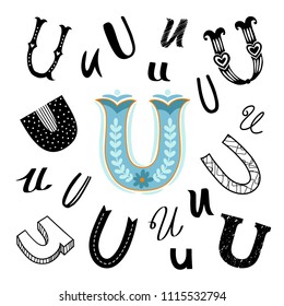 Set Letter U Different Style Freehand Stock Vector (Royalty Free ...