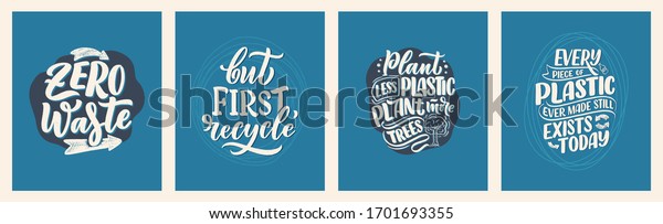 Set Lettering Slogans About Waste Recycling Stock Vector (Royalty Free ...