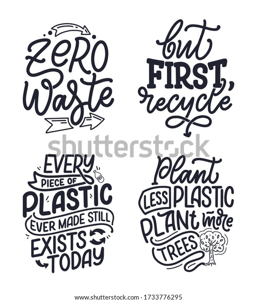 Set Lettering Slogans About Waste Recycling Stock Vector (Royalty Free ...
