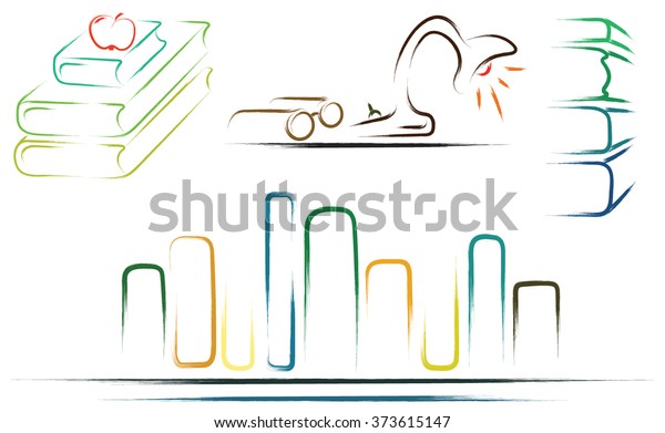 Set Library Symbols Hand Drawn Style Stock Vector (Royalty Free ...