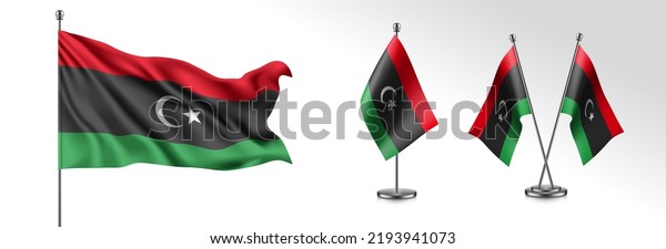 Set Libya Waving Flag On Isolated Stock Vector (Royalty Free ...