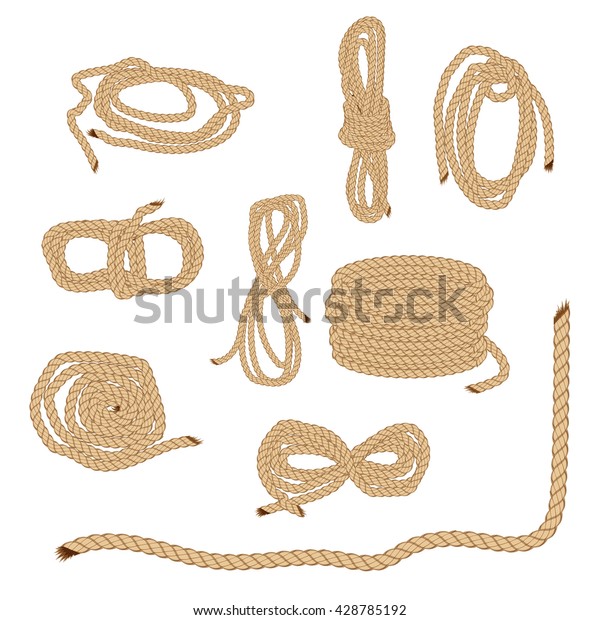 Set Light Brown Ropes Folded Different Stock Vector (Royalty Free ...