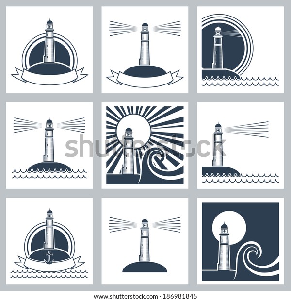 Set Lighthouse Labelsvector Symbols Stock Vector (Royalty Free ...