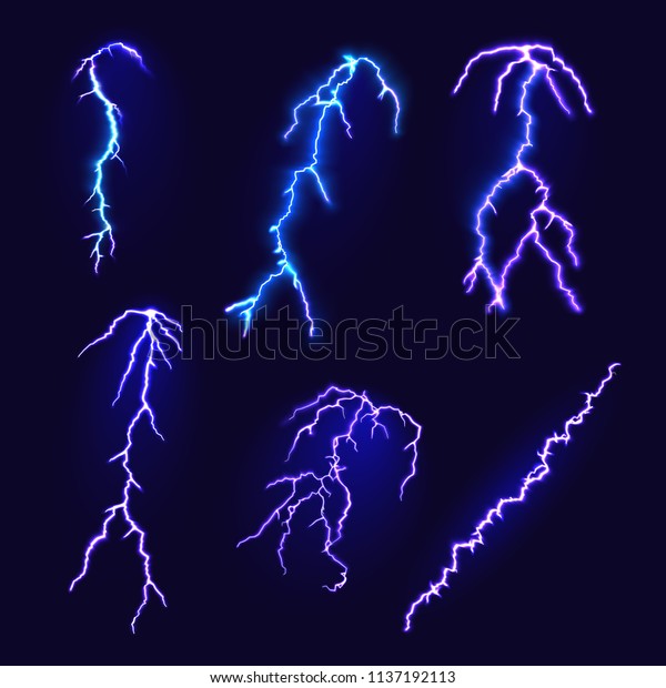 Set Lightning Bolts Realistic Lightning On Stock Vector (Royalty Free ...