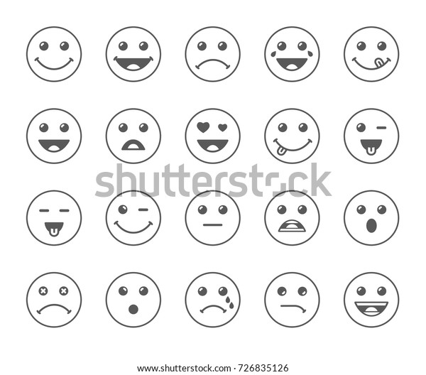 Set Line Art Round Emoticons Emoji Stock Vector (Royalty Free) 726835126