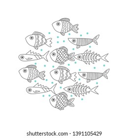 Line Art Vector Coloring Book Fish Stock Vector (Royalty Free) 736143151