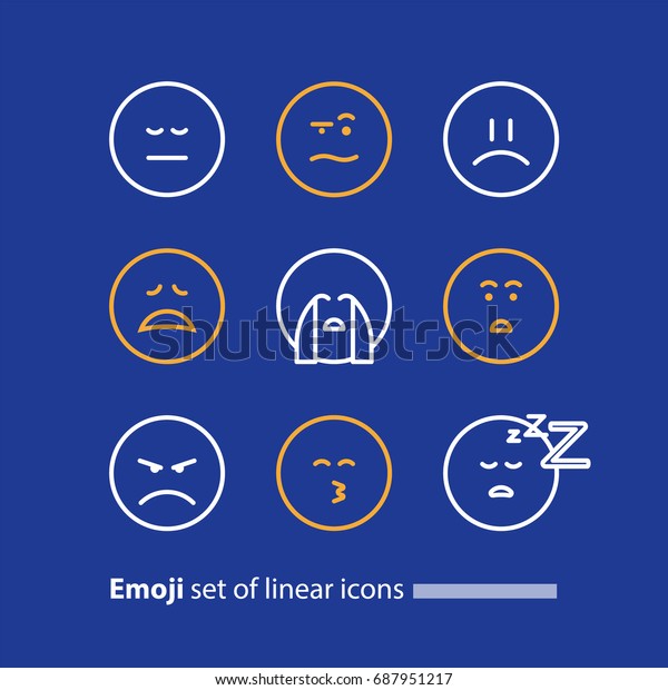 Set Linear Emoji Icons Black White Stock Vector (Royalty Free ...