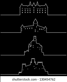 Set Linear Illustration Medieval Castles Stock Vector (Royalty Free ...