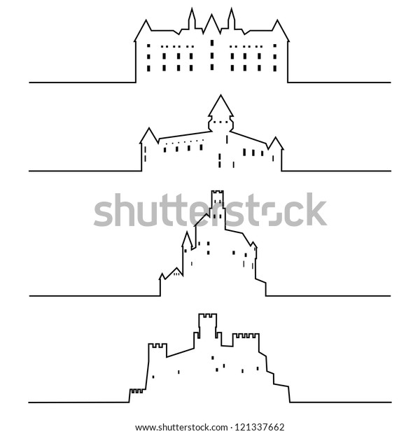 Set Linear Illustration Medieval Castles Stock Vector (Royalty Free ...