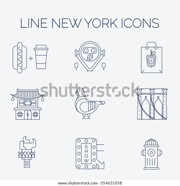 Set Linear New York Icons Main: เวกเตอร์สต็อก (ปลอดค่าลิขสิทธิ์ ...