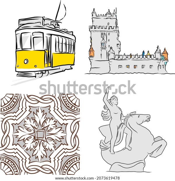 Set Lisbon Drawings Hand Drawn Vector Stock Vector (Royalty Free ...