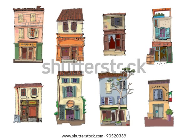 Set Little Buildings Stock Vector (Royalty Free) 90520339