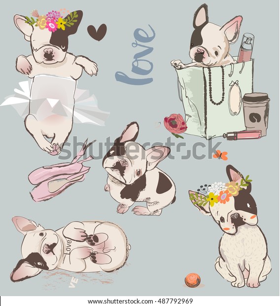 Set Little Cute Bulldogs Stock Vector (Royalty Free) 487792969 Set Little Cute Bulldogs Stock Vector (Royalty Free) 487792969
