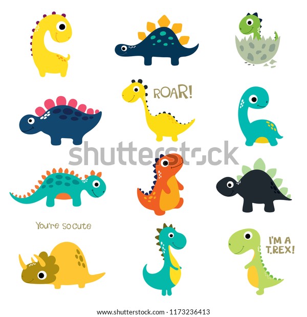 Set of little cute dinos. Vector illustration. Set of little cute dinos. Vector illustration.